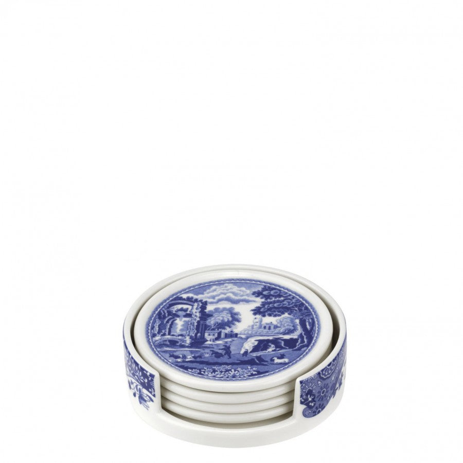 Spode Blue Italian Ceramic Coasters 3.75" with holder – Hockridge China